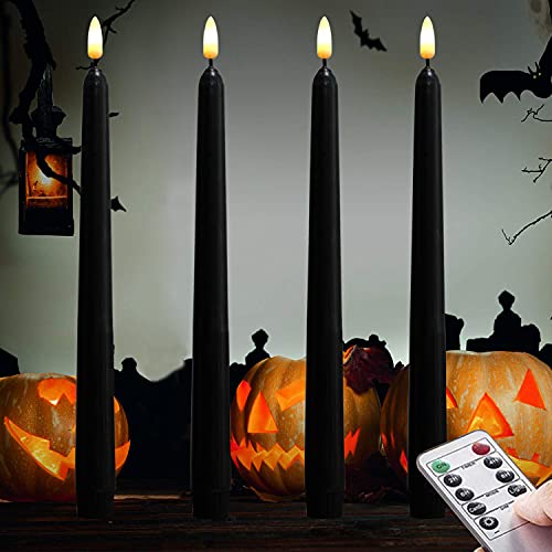 NONNO & ZGF 4 Pack Black 11'' LED Wax Covered Taper Candles, Use 2-AA Battery(not Included Runs 200 Hours,Remote Control, Flameless Battery Operated Decor Candle, Warm White LED