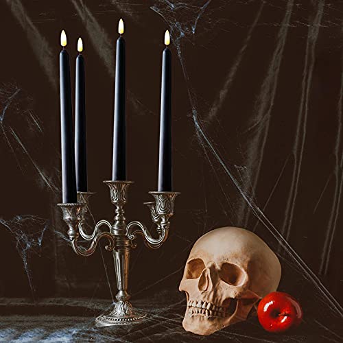 NONNO & ZGF 4 Pack Black 11'' LED Wax Covered Taper Candles, Use 2-AA Battery(not Included Runs 200 Hours,Remote Control, Flameless Battery Operated Decor Candle, Warm White LED