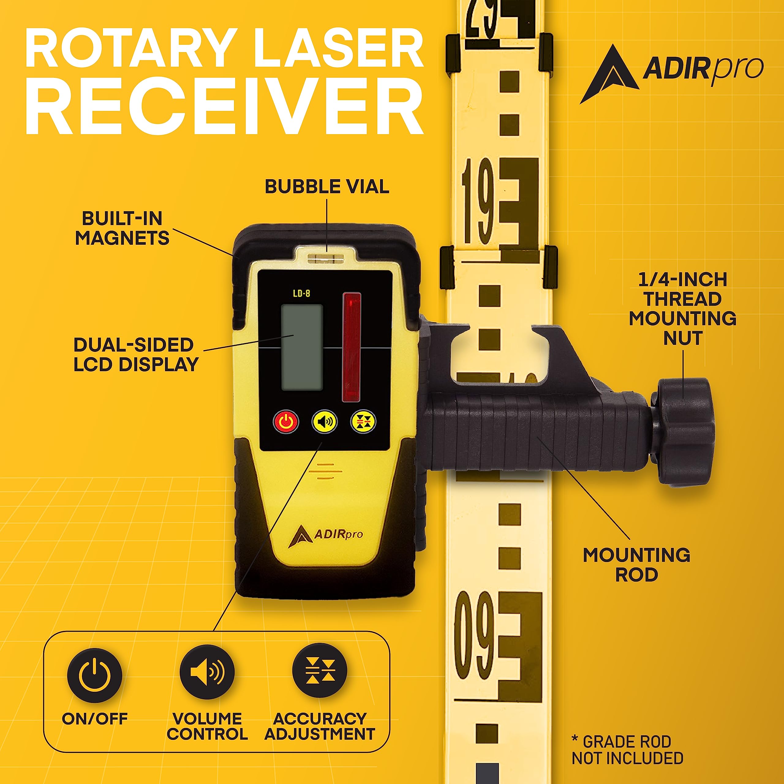 AdirPro Universal Rotary Laser Detector & AdirPro 14-Foot Aluminum Grade Rod Bundle