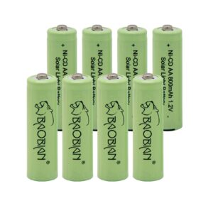 BAOBIAN 8 Pack AA NiCd 800mAh 1.2V Rechargeable Batteries for Outdoor Solar Garden Lights with 1 Smart Individual Battery Charger