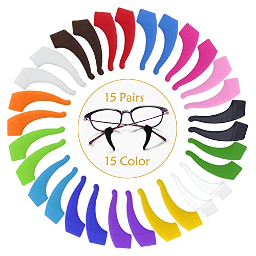 YINGFENG 15 Pairs Multicolored Anti-slip Eyeglass Ear Grips Hook, Kids and Adults Sport Eyeglass Strap Holder, Eyewear Retainer with Box, Silicone Anti Slip Holder for Glasses for Eyeglass Temple Tip