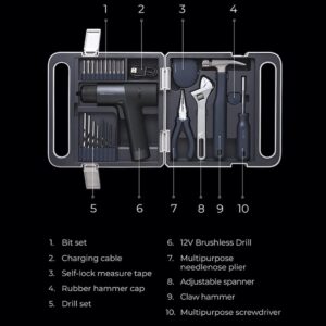 HOTO 12V Cordless Brushless Drill Tool Set with Box Cutter Utility Knife