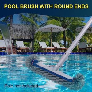 POOLAZA Pool Brush Head, 17.5" Round Ends Pool Brush with Sturdy Aluminum Handle & Durable Nylon Bristles, Professional Pool Brushes for Cleaning Pool Walls, Floors Steps & Corners(Blue)