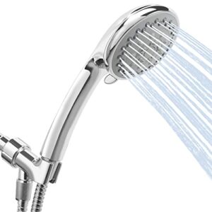 high pressure shower head with handheld,5-settings handheld shower head, high flow with 59 inch stainless steel hose and adjustable bracket teflon tape rubber washers easy install