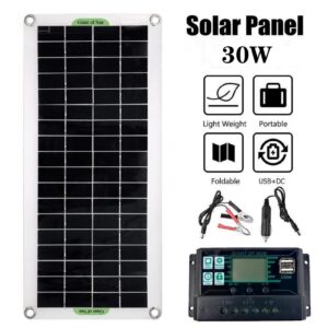 Cryfokt 30W 12V 24V Solar Panel Kit, Solar Panel Maintainer with Voltage Controller and SAE Cable Adapters, Solar Battery for Car, RV, Boat, Marine, Trailer