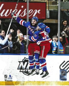 the new york rangers mika zibanejad five goal game overtime goal celebration 8x10 photo picture