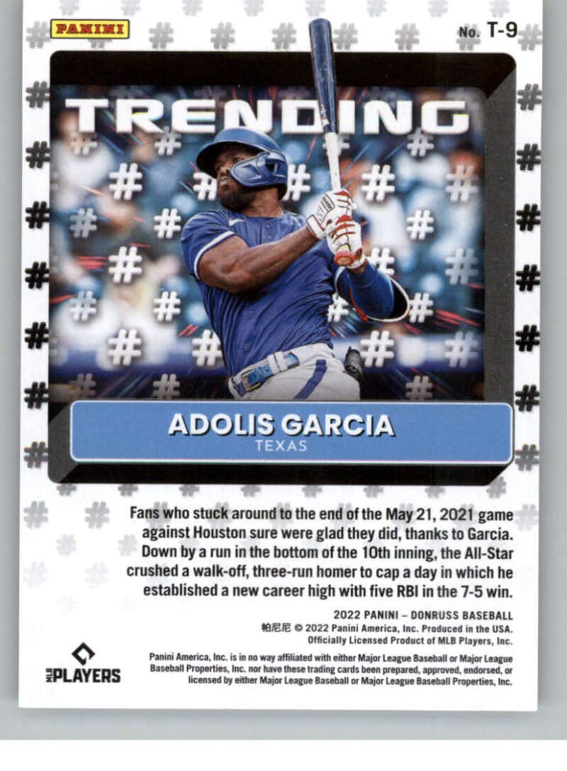 2022 Donruss Panini RAPTURE Trending #9 Adolis Garcia Texas Rangers Official MLB PA Baseball Card in Raw (NM or Better)