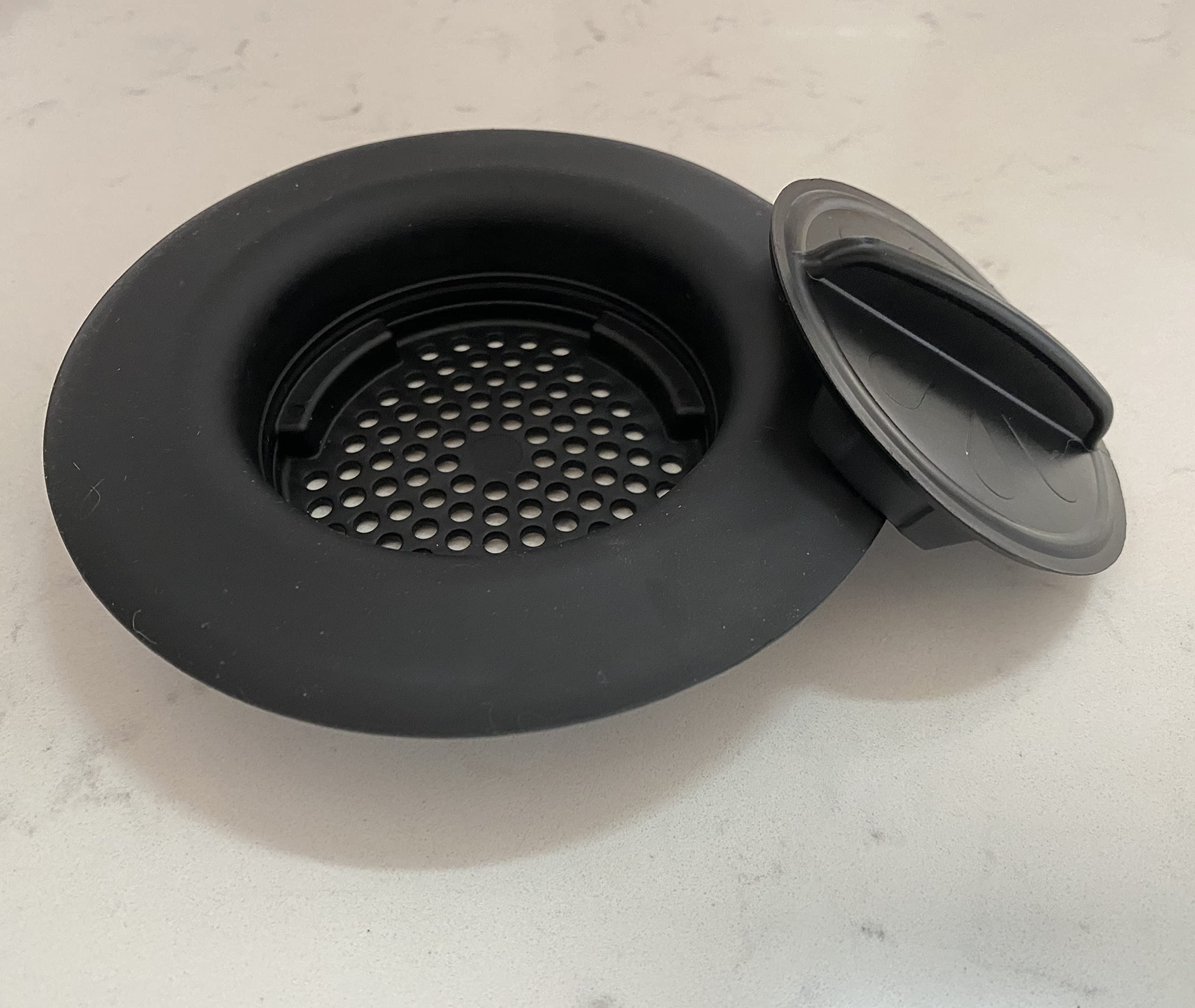 Flex Strainer Kitchen Sink Strainer Basket Replacement and Drain Stopper Plug, 2N1, fits 3-1/2” drains, 5-1/4” Diameter, USA Made Black 2Pk