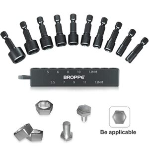 BROPPE 20Pcs Power Nut Driver Set for Impact Drill, SAE and Metric 1/4” Hex Head Drill Bit Set Screwdriver Socket Set, High Hardness CR-V Steel, Quick Change Chuck Socket Wrench Screw Impact Nutsetter