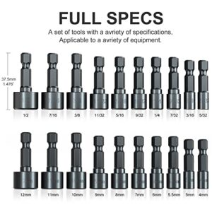 BROPPE 20Pcs Power Nut Driver Set for Impact Drill, SAE and Metric 1/4” Hex Head Drill Bit Set Screwdriver Socket Set, High Hardness CR-V Steel, Quick Change Chuck Socket Wrench Screw Impact Nutsetter