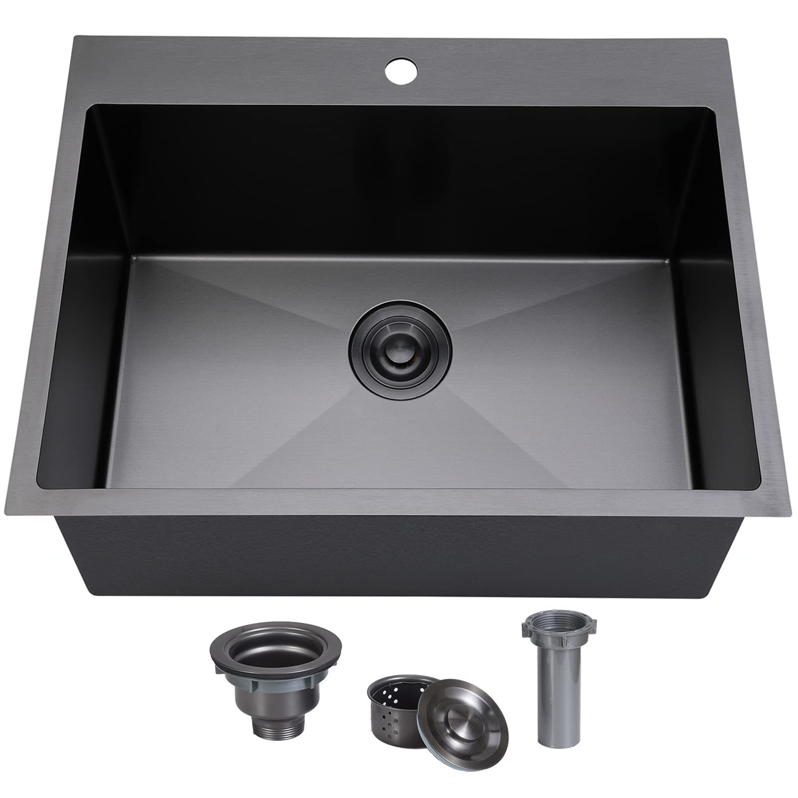 SHACO 25x22 Inch Black Drop In Kitchen Sink, 25 Inch Gunmetal Black RV Laundry Utility Sink, Top Mount 16 Gauge Stainless Steel Single Bowl Deep Small Kitchen Sink