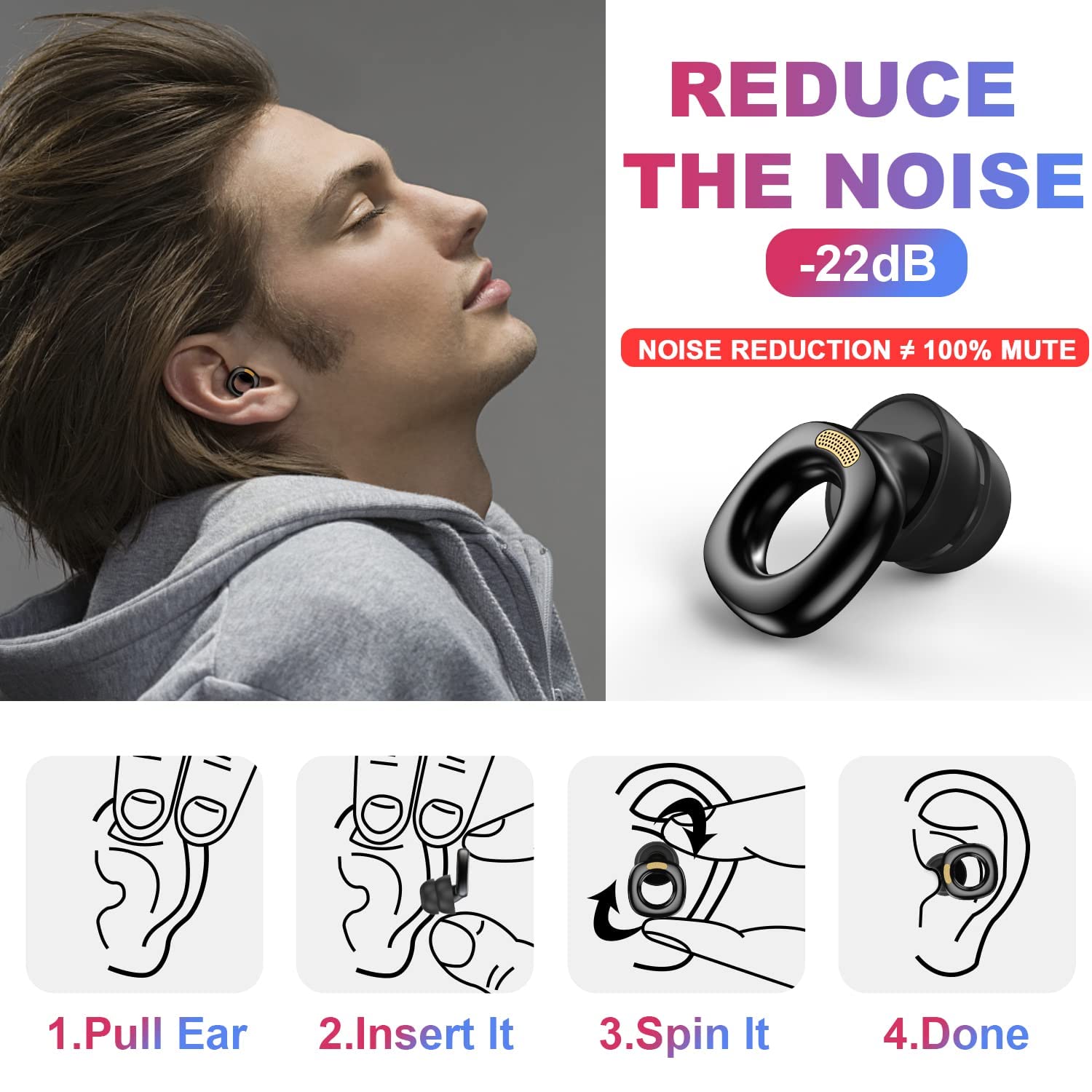 Fita + Earplugs for Noise Reduction, Reusable Silicone Ear Plugs for Sleeping Noise Cancelling, Concert, Work, Motorcycle, Travel, Shooting Sound Blocking - NRR 22dB, 6 Pairs Ear Tips in S/M/L