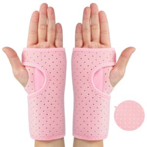 2 pieces carpal tunnel wrist braces for night wrist sleep support brace wrist splint stabilizer and hand brace cushioned to help with carpal tunnel and wrist pain relief (breathable style, pink)