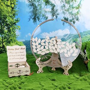 tree with leaves wedding guest book alternative with box and small leafs,personalized drop round wedding guest book for rustic wedding decorations and anniversary