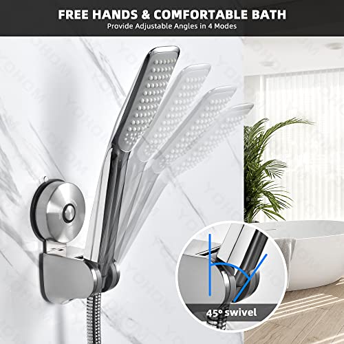 YOHOM Shower Head Holder Suction Cup Handheld Shower Bracket Adjustable Vacuum Shower Wand Hose Holder for Sprayer Nozzle Removable Bathroom Shower Accessory Clip Wall Mount Stainless Steel Brushed