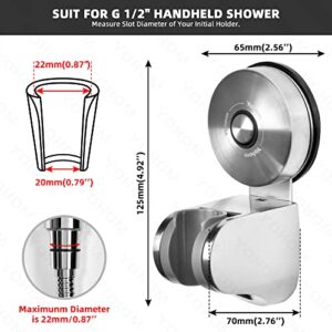 YOHOM Shower Head Holder Suction Cup Handheld Shower Bracket Adjustable Vacuum Shower Wand Hose Holder for Sprayer Nozzle Removable Bathroom Shower Accessory Clip Wall Mount Stainless Steel Brushed