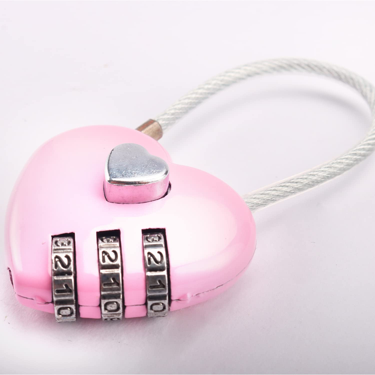 3 Pcs Pink Heart Padlock Small Metal Heart Shaped Padlock Mini Code Lock, Wire Rope 3-Digit Code Combination Padlock for Jewelry Storage Box Diary Book,Pink