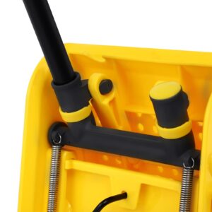 Youwise Commercial Mop Bucket with Wringer On Wheels, 5 Gallon 21Qt Plastic Side Press Wringer Household Portable Mop Bucket for Household and Commercial Use Floor Cleaning, Yellow