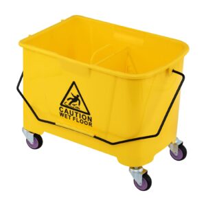 Youwise Commercial Mop Bucket with Wringer On Wheels, 5 Gallon 21Qt Plastic Side Press Wringer Household Portable Mop Bucket for Household and Commercial Use Floor Cleaning, Yellow