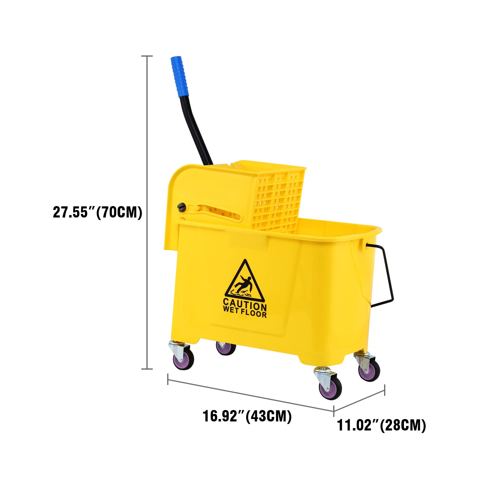 Youwise Commercial Mop Bucket with Wringer On Wheels, 5 Gallon 21Qt Plastic Side Press Wringer Household Portable Mop Bucket for Household and Commercial Use Floor Cleaning, Yellow