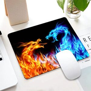 Mouse Pad, Rectangle Abstract Blue and Red Fiery Dragons Anti-Slip Rubber Mousepad for Gaming Office Laptop Computer PC Men Women Kids, Cute Custom Pattern 9.5"x7.9"x0.12" Inch