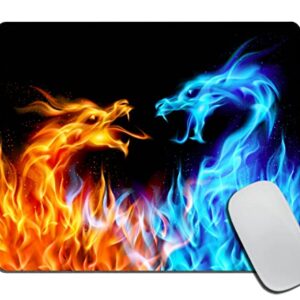 Mouse Pad, Rectangle Abstract Blue and Red Fiery Dragons Anti-Slip Rubber Mousepad for Gaming Office Laptop Computer PC Men Women Kids, Cute Custom Pattern 9.5"x7.9"x0.12" Inch