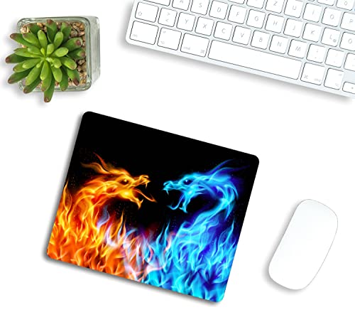 Mouse Pad, Rectangle Abstract Blue and Red Fiery Dragons Anti-Slip Rubber Mousepad for Gaming Office Laptop Computer PC Men Women Kids, Cute Custom Pattern 9.5"x7.9"x0.12" Inch