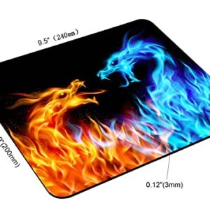 Mouse Pad, Rectangle Abstract Blue and Red Fiery Dragons Anti-Slip Rubber Mousepad for Gaming Office Laptop Computer PC Men Women Kids, Cute Custom Pattern 9.5"x7.9"x0.12" Inch