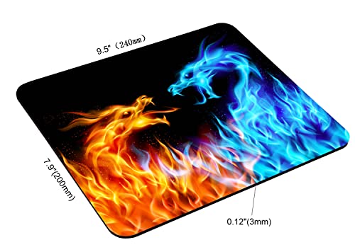 Mouse Pad, Rectangle Abstract Blue and Red Fiery Dragons Anti-Slip Rubber Mousepad for Gaming Office Laptop Computer PC Men Women Kids, Cute Custom Pattern 9.5"x7.9"x0.12" Inch