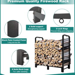 Fandature 4Ft Firewood Rack Adjustable Fireplace Wood Holder For Outdoor Indoor Storage Log - Heavy Duty Fire Log Lumber Stand Stacker, Black