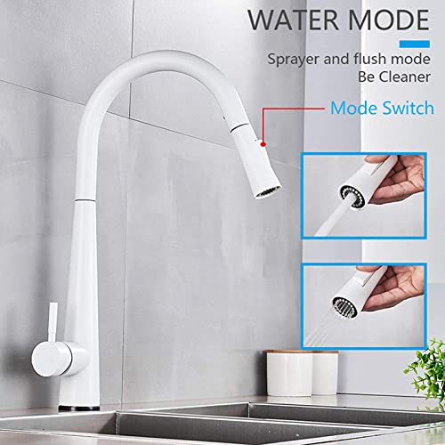 Yalsfowe White Kitchen Faucet with Pull Down Sprayer Touch On Kitchen Faucet Smart Sensor Kitchen Faucet, Modern Faucets for Kitchen Sinks Single Handle Single Hole