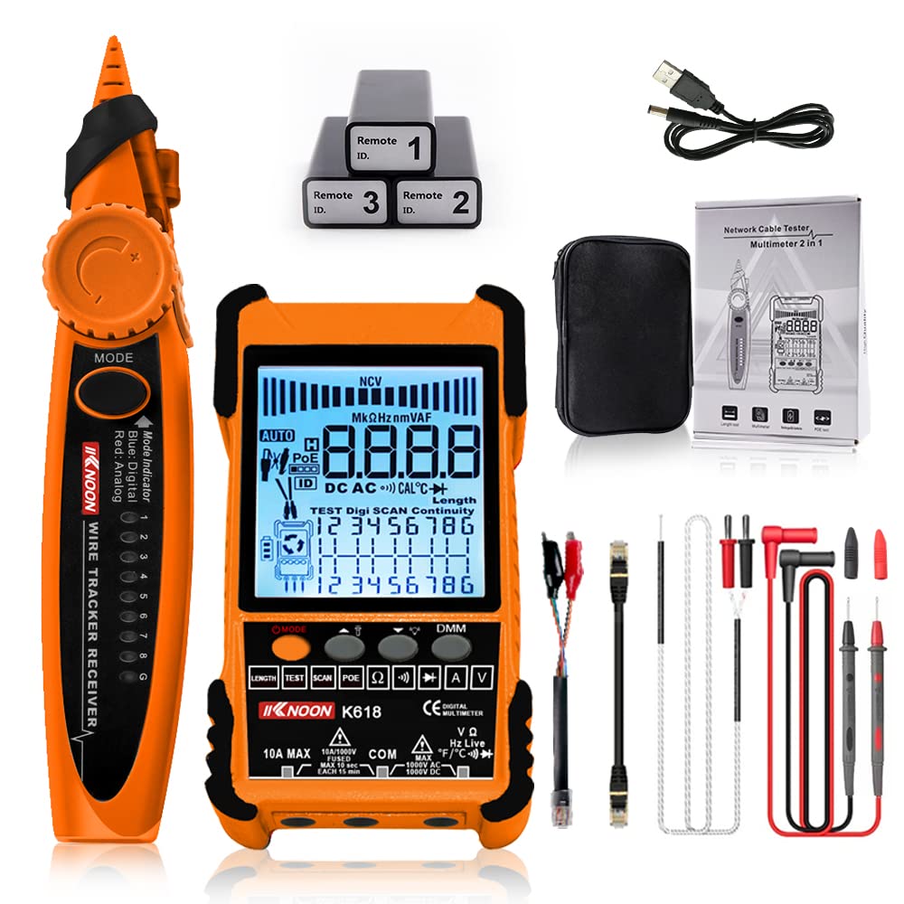 KKnoon Network Cable Tester - Multifunction Network Cable Tester for CAT5/CAT6,Ethernet Cable Tester with Multimeter,Poe Circuit Tester,Test Fault Distance Location and Length Measurement