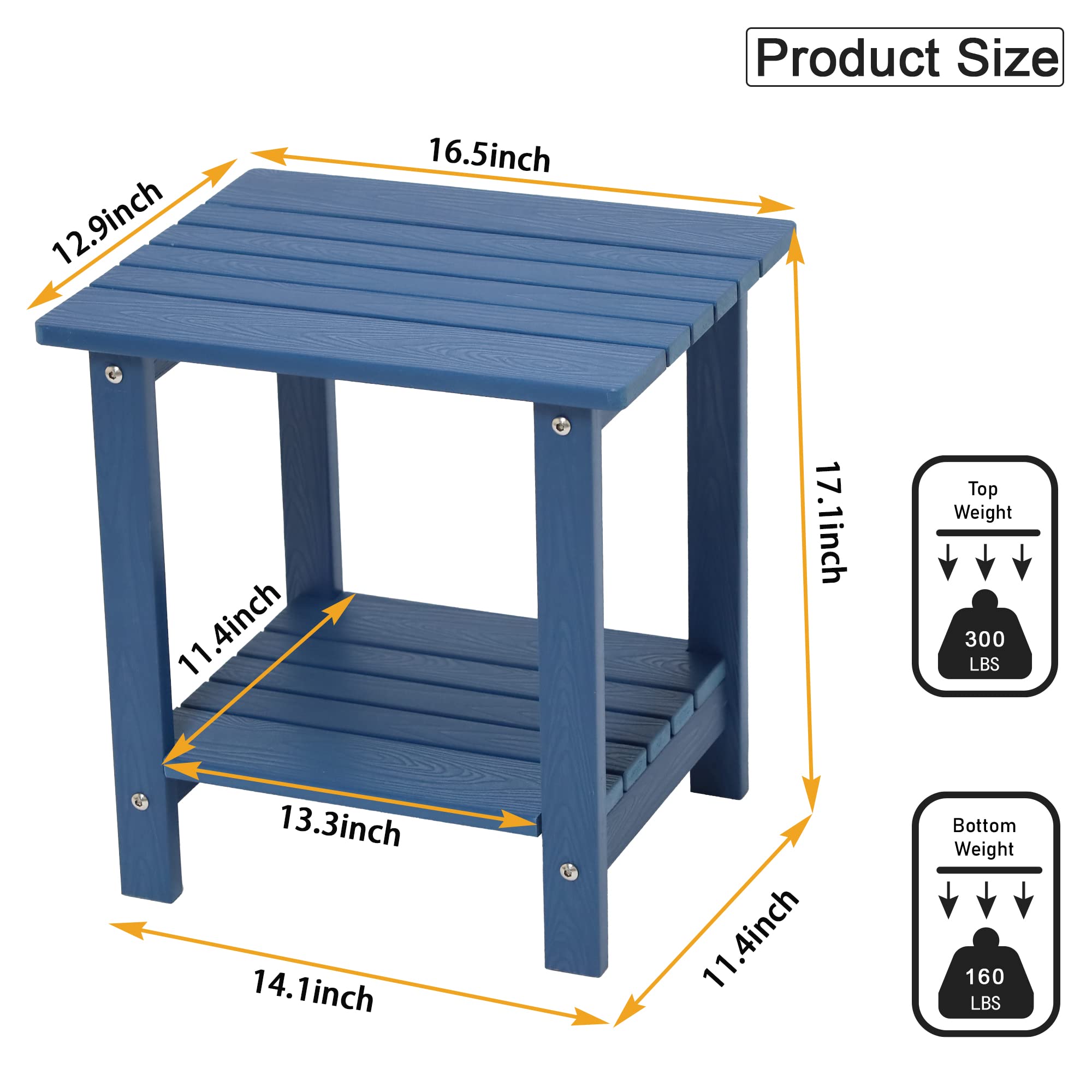 Byzane Double Adirondack Side Table, Weather Resistant, Rectangular End Table for Patio, Garden, Lawn, Indoor Outdoor Companion, Navy Blue