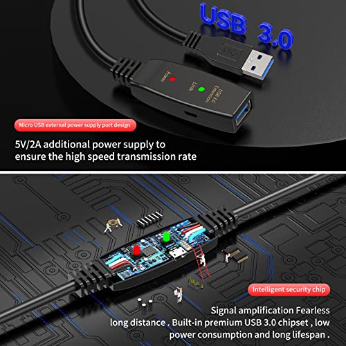 GOSYSONG Active USB Extension Cable 60ft with Amplifier/Repeater-Male to Female USB Cable,USB 3.0 Extension Cable for USB Flash Drive,Hard Drive,Playstation,Xbox,VR,Printer,Camera,Laptop,Keyboard