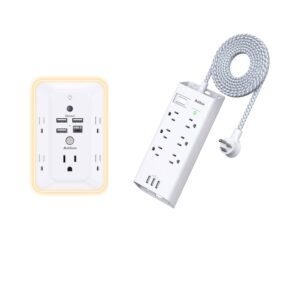 surge protector, outlet extender with night light, addtam 5-outlet splitter and 4 usb ports(1 usb c) and power strip surge protector 6 outlets and 3 usb ports, wall mount for home, office and dorm