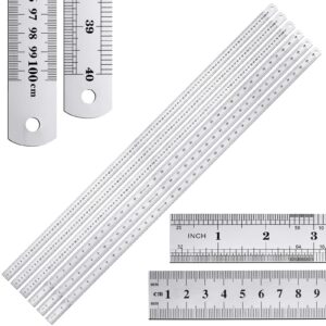 6 pieces large stainless steel ruler metal yard stick rule measuring 1 meter 40 inch/ 100 cm 24 inch/ 60 cm measure straight edge (40 inch)