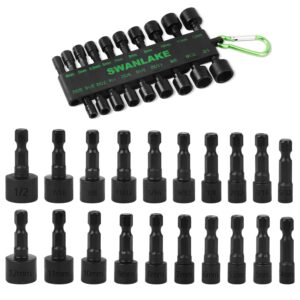 swanlake 20pcs power nut driver set for impact drill, 1/4” hex head drill bit set sae and metric