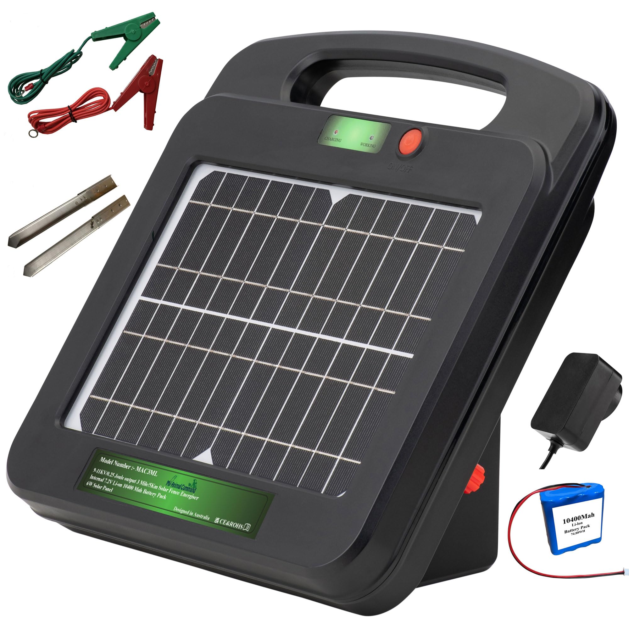 My Animal Command Solar Powered Electric Fence Charger 3 Mile 0.25 Joules Output (9-11KV) Electric Fence Energizer Containment & Protection of Livestock, Horses, Cattle Sheep, Pets Easy Installation