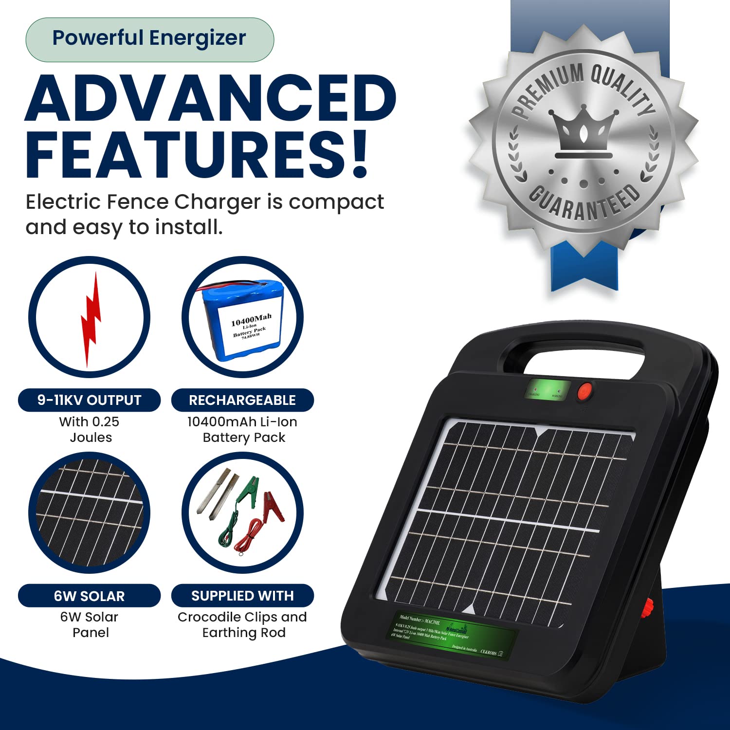 My Animal Command Solar Powered Electric Fence Charger 3 Mile 0.25 Joules Output (9-11KV) Electric Fence Energizer Containment & Protection of Livestock, Horses, Cattle Sheep, Pets Easy Installation