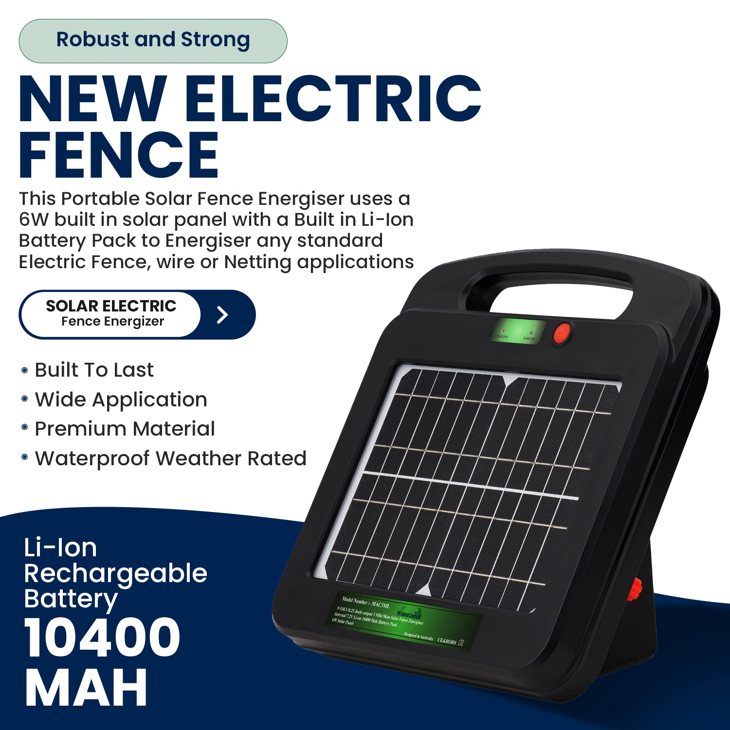 My Animal Command Solar Powered Electric Fence Charger 3 Mile 0.25 Joules Output (9-11KV) Electric Fence Energizer Containment & Protection of Livestock, Horses, Cattle Sheep, Pets Easy Installation