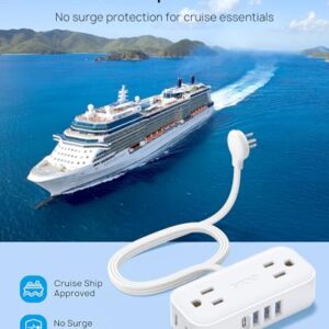 TROND Flat Plug Power Strip, 5Ft Ultra Thin Extension Cord, Travel Power Strip with 4 USB Charger (1USB C), 4 AC Outlets, No Surge Protector for Travel, Cruise Ship, Dorm Room Essentials, White