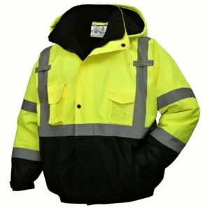 sksafety high visibility reflective jackets for men, waterproof class 3 safety jacket with pockets, hi vis yellow coats with black bottom, mens work construction coats for cold weather, xl, 1 pack