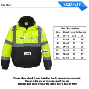 SKSAFETY High Visibility Reflective Jackets for Men, Waterproof Class 3 Safety Jacket with Pockets, Hi Vis Yellow Coats with Black Bottom, Mens Work Construction Coats for Cold Weather, XL, 1 Pack