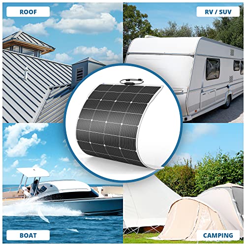 Voltset 200 Watt Flexible Solar Panel, 2 x 100W 12V ETFE Monocrystalline Panel Bendable Solar Panel, Lightweight Solar Panel Charger for RV Car Van Marine Tent Camping