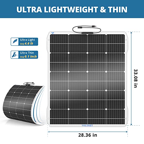 Voltset 200 Watt Flexible Solar Panel, 2 x 100W 12V ETFE Monocrystalline Panel Bendable Solar Panel, Lightweight Solar Panel Charger for RV Car Van Marine Tent Camping