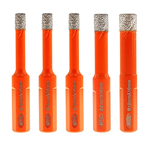 Dry Diamond Core Drill Bit, BGTEC 5Pcs 6mm 6mm 6mm 8mm 10mm Vacuum Brazed Hole Saw with Triangle Shank for Porcelain Tile Ceramic Granite Marble Masonry