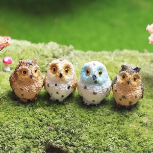 flocovers 4 pcs resin mini owls, fairy garden accessories miniature figurines, fairy garden supplies micro landscape, fairy garden animals for fairy garden, plant pots, bonsai craft decor