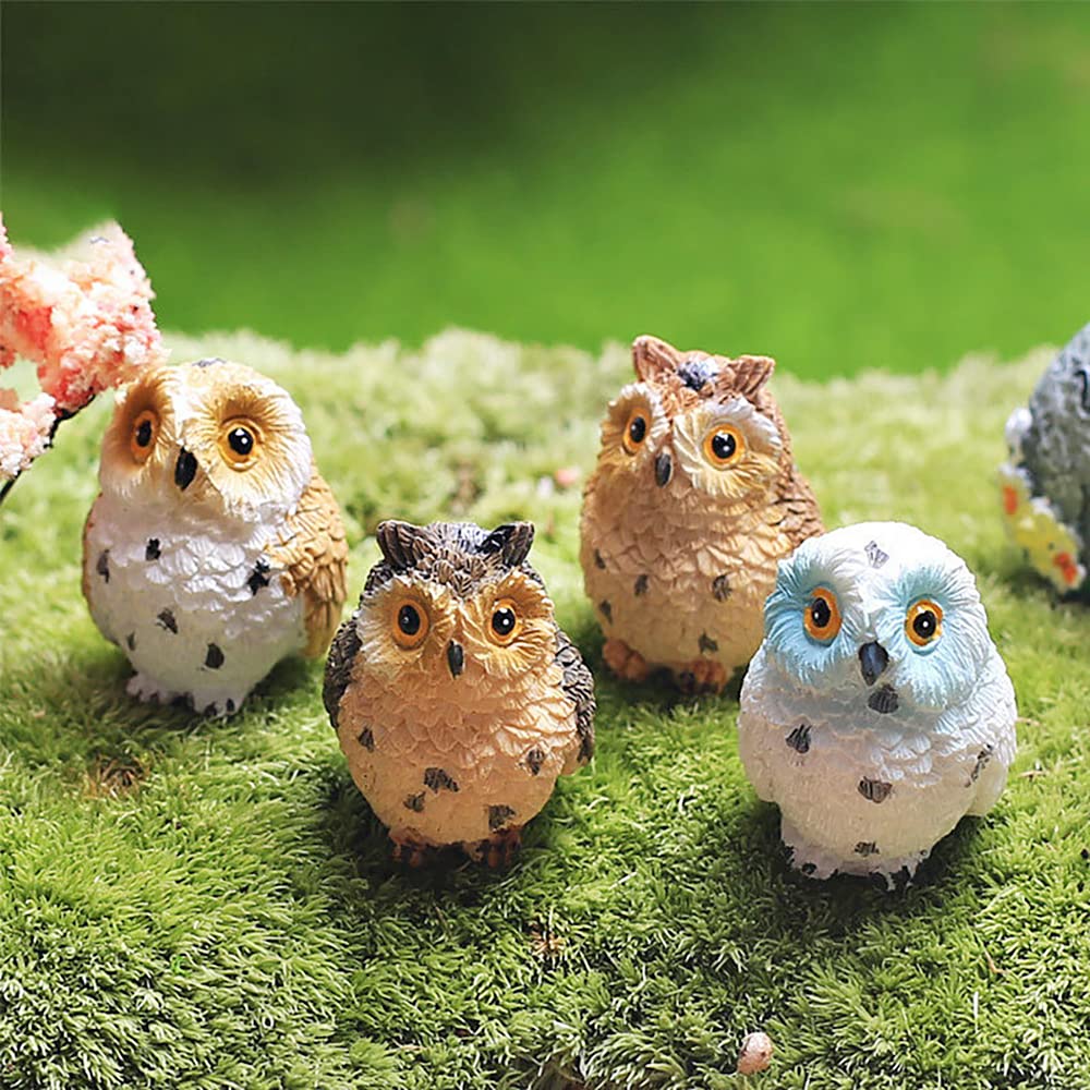 Flocovers 4 PCS Resin Mini Owls, Fairy Garden Accessories Miniature Figurines, Fairy Garden Supplies Micro Landscape, Fairy Garden Animals for Fairy Garden, Plant Pots, Bonsai Craft Decor