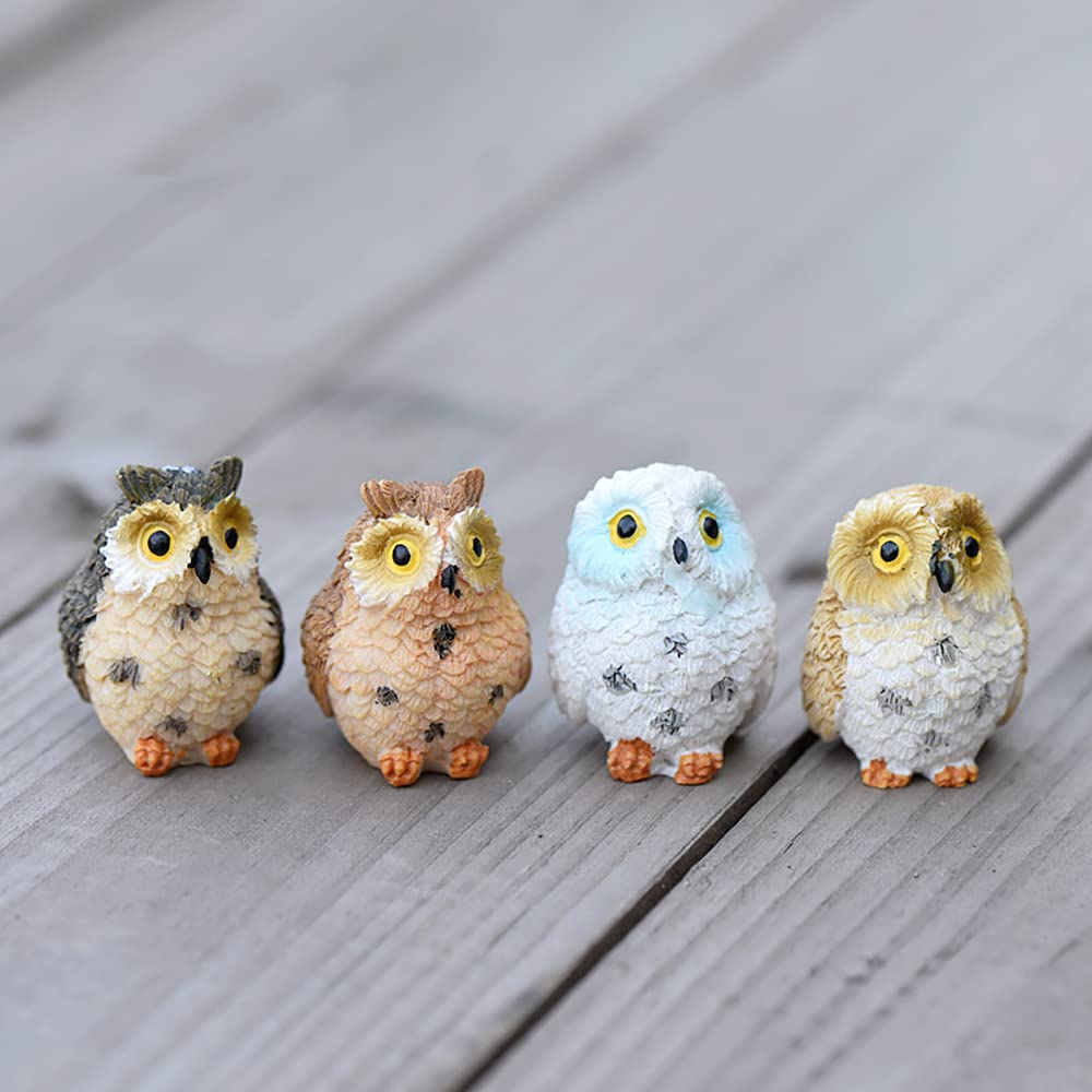 Flocovers 4 PCS Resin Mini Owls, Fairy Garden Accessories Miniature Figurines, Fairy Garden Supplies Micro Landscape, Fairy Garden Animals for Fairy Garden, Plant Pots, Bonsai Craft Decor