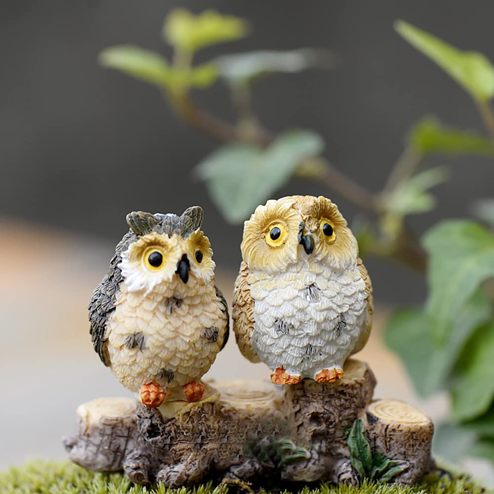 Flocovers 4 PCS Resin Mini Owls, Fairy Garden Accessories Miniature Figurines, Fairy Garden Supplies Micro Landscape, Fairy Garden Animals for Fairy Garden, Plant Pots, Bonsai Craft Decor